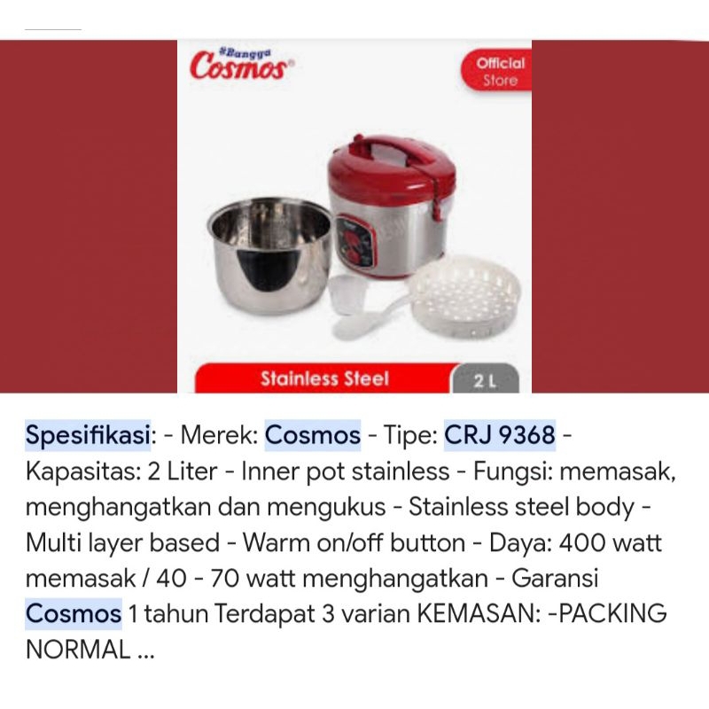 Jual cosmos crj 9368 | Shopee Indonesia