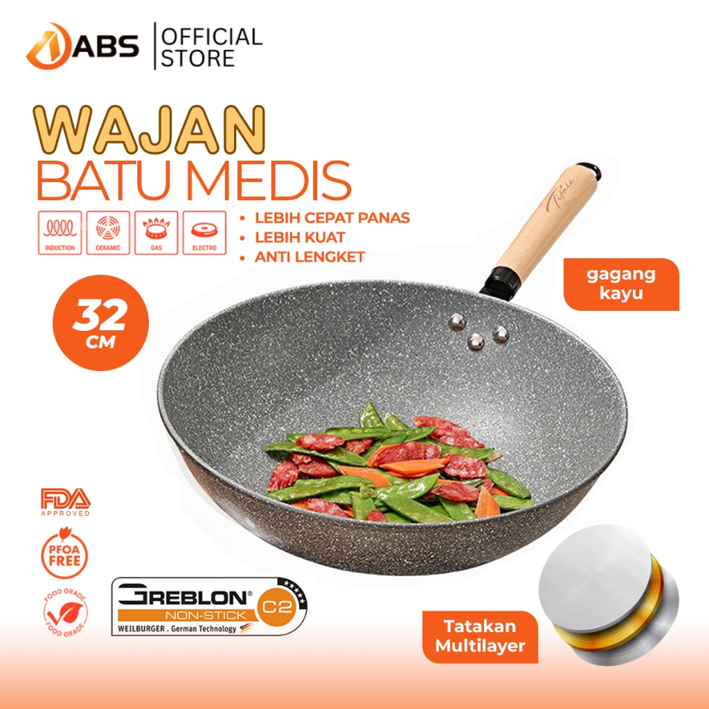 Jual Tifale By ABS Wajan Maifan YY2201 Fry Pan Bahan Batu Medis Anti Lengket 32cm Wajan ...