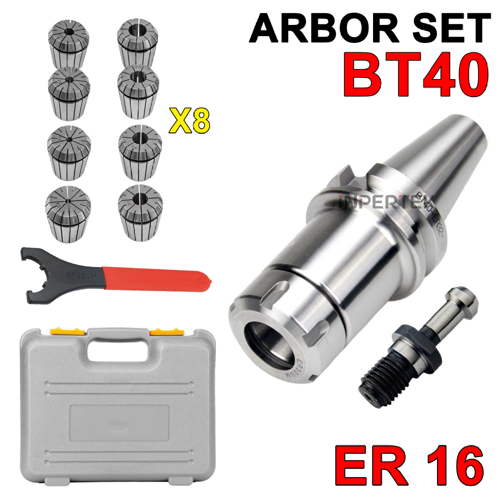 Jual Paket Arbor Set BT40 ER16 Collet Chuck 8 pcs ER 16 Holder BT 40 Milling CNC | Shopee Indonesia
