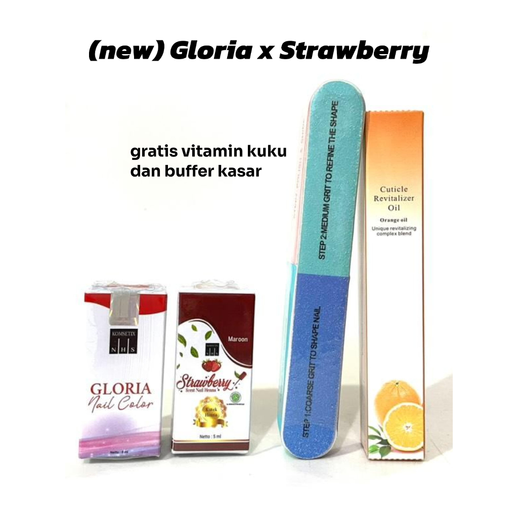 Jual (NEW) Henna Gloria X Strawberry Henna Free vitamin kuku dan buffer ...