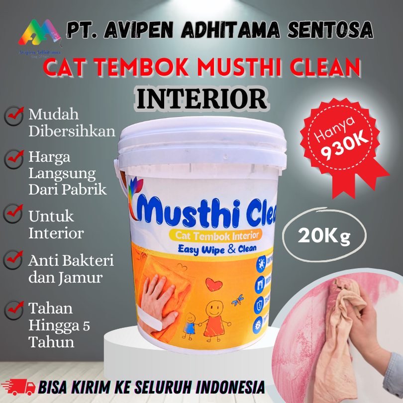 Jual Cat Tembok Dinding Interior Dalam Rumah Anti Noda Musthi Clean 20 ...