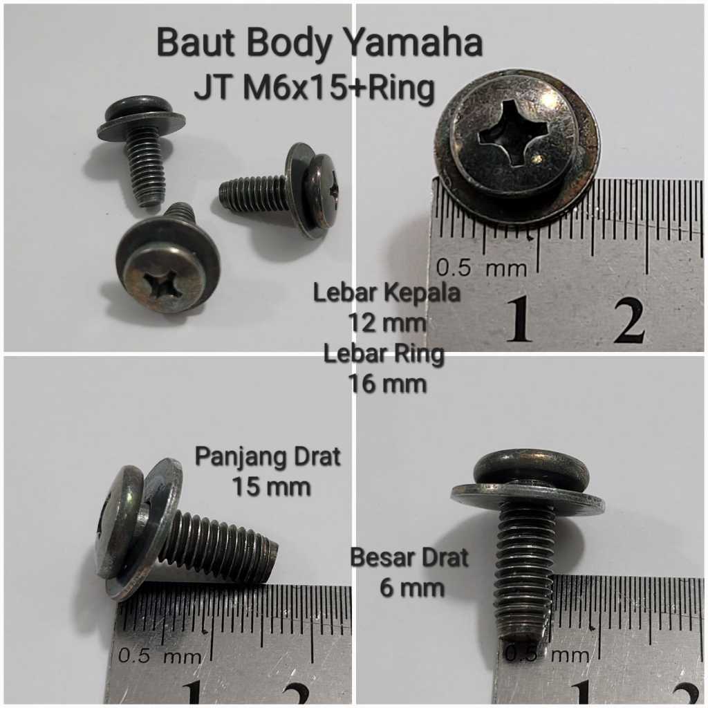 Jual Baut Cover Body Motor YAMAHA model JT ukuran 6 x 15 dengan Ring ...