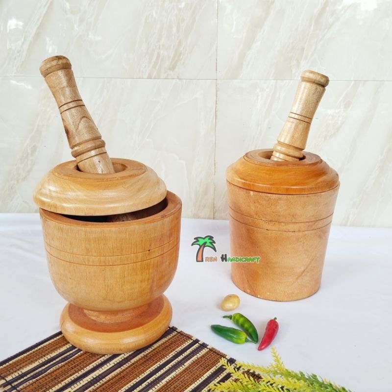 Jual ARENHANDICRAFT Lumpang tumbuk + tutup kayu mahoni variasi | Shopee ...