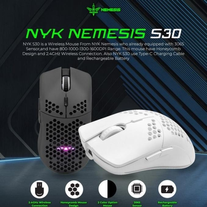 Jual NYK Nemesis S30 / S 30 Wireless Gaming Mouse with Honeycomb Design ...