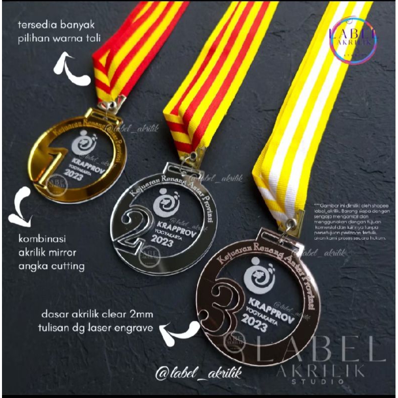 Jual Medali custom akrilik / medali wisuda / medali kejuaraan bahan mirror ukuran 7 cm, tebal 2 ...