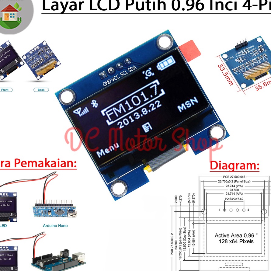 Jual KI3 OLED WHITE PUTIH 96 INCH I2C IIC 128X64 DISPLAY MODULE LCD ...