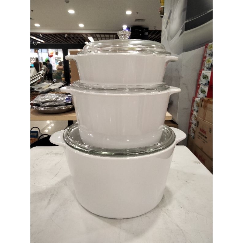 Jual LUMINARC PANCI MASAK KACA PUTIH POLOS BUNDLING 1.5L+3L+5L | Shopee Indonesia