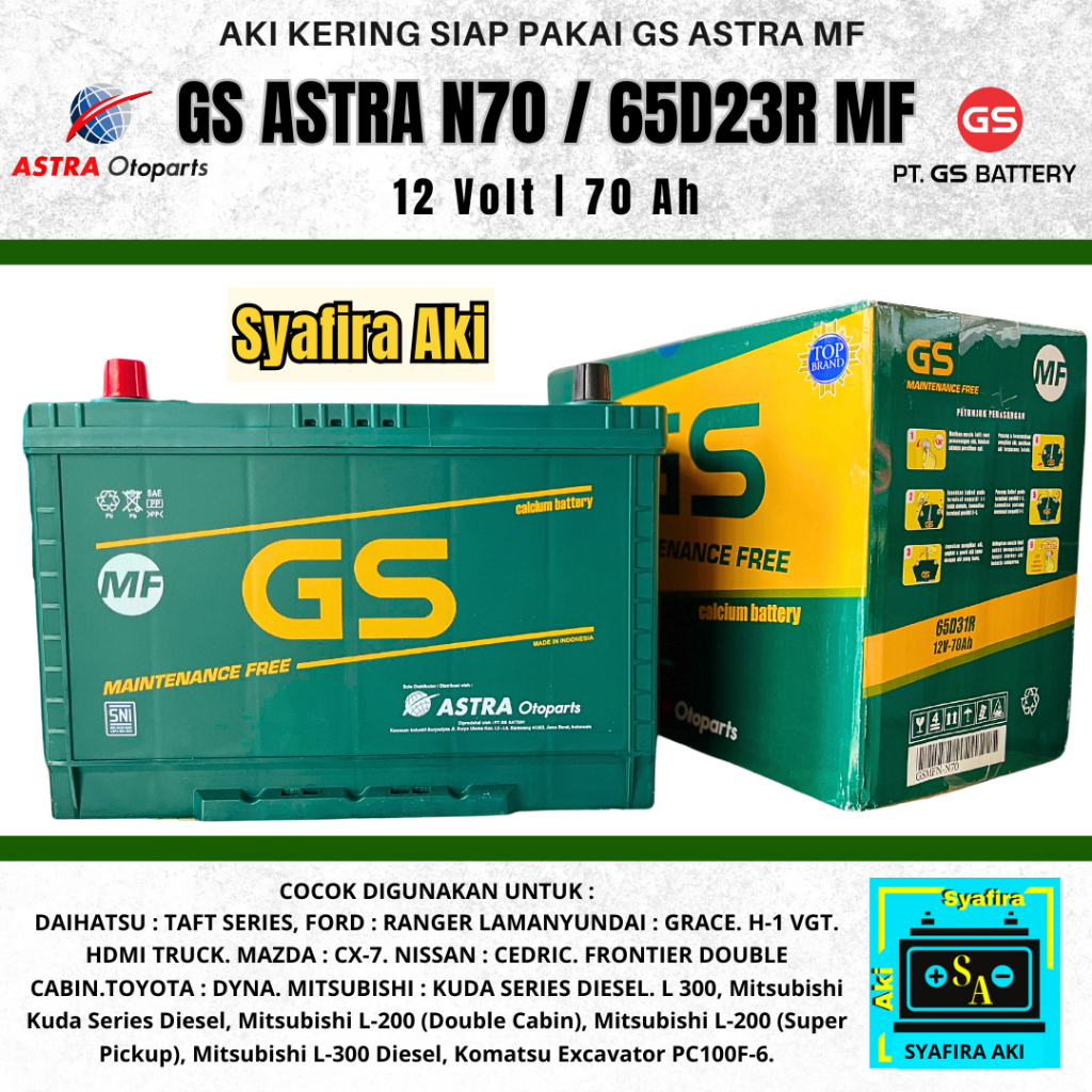 Jual GS MF ASTRA (AKI KERING) N70 / 65D31R 12V 70Ah Aki Mobil | Shopee Indonesia