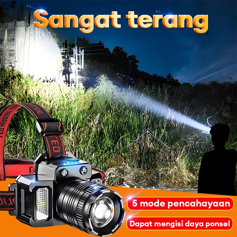 Jual Headlamp outdoor Senter kepala Zoom Waterproof USB RECHARGEABLE F-T51 Multifungsi untuk ...
