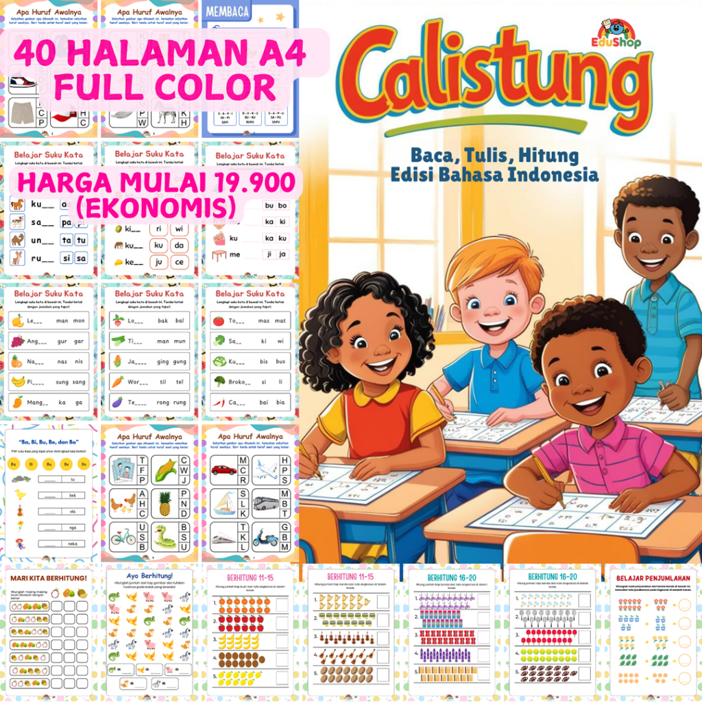 Jual Worksheet Edukatif Calistung Anak TK PAUD Baca Tulis Hitung 40 ...
