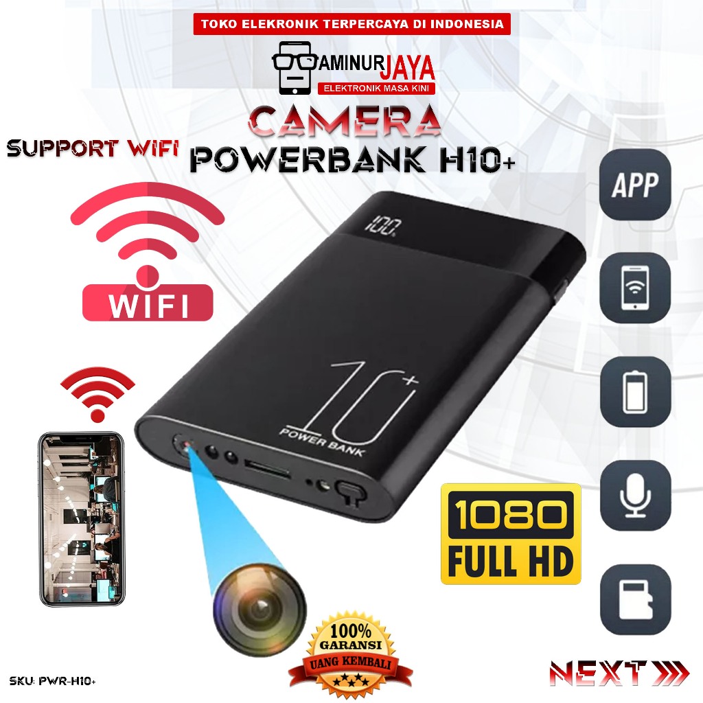 Jual Spy Cam IP Camera Powerbank H10+ WIFI 10000MAH Kamera Resolusi ...