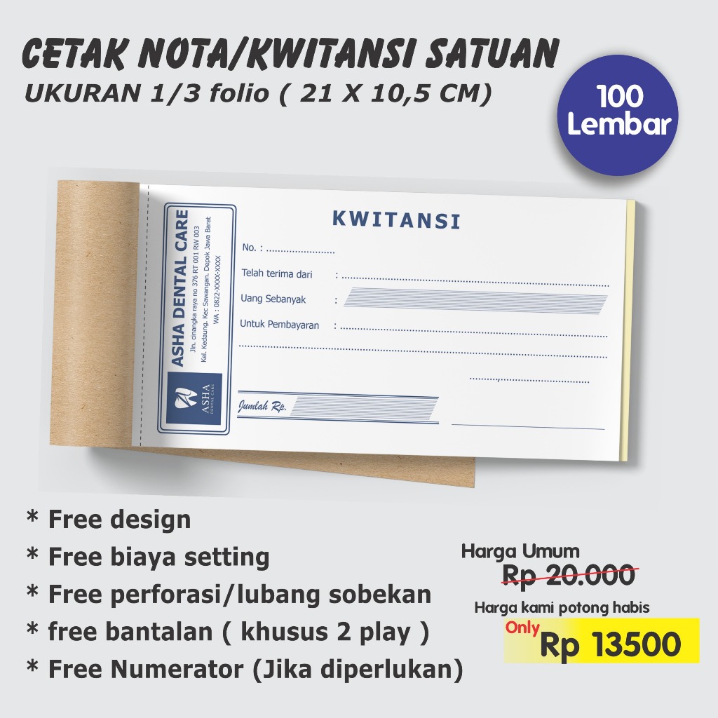 Jual Kwitansi custom 21 x 10,5 cm (1/3 Folio) | Shopee Indonesia