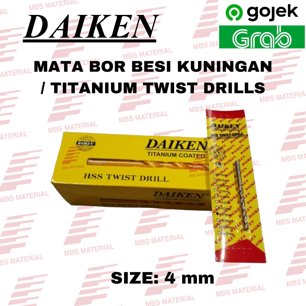 Jual Daiken Daiwa Mata Bor Besi Bahan Kuningan / Titanium Twist Drill 4 MM Satuan Ecer | Shopee ...