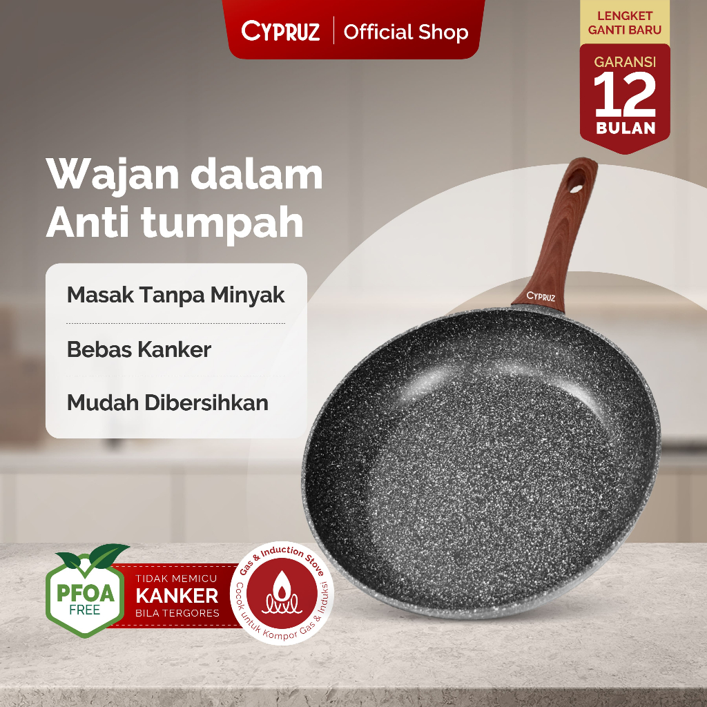Jual Cypruz Wajan Penggorengan Anti Lengket Fry Pan Induksi Marble Series | Shopee Indonesia