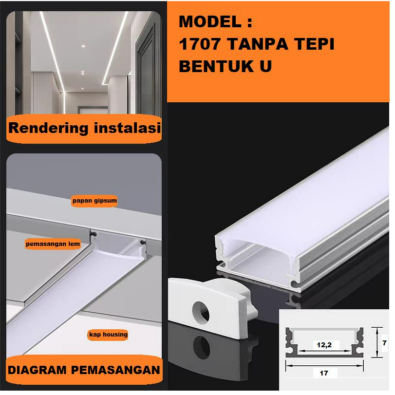 Jual KAP HOUSING ALUMUNIUM LED STRIP 1 METER/ COVER LAMPU LED STRIP ...