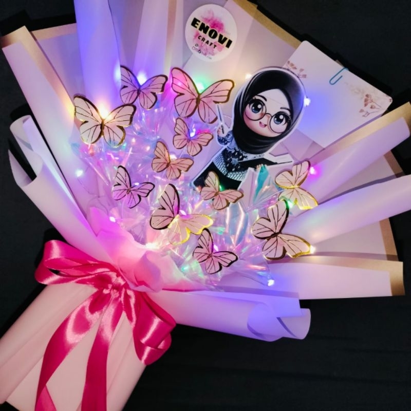 Jual BUKET KUPU KUPU LED topper wanita jilbab gemoy buket wisuda ...