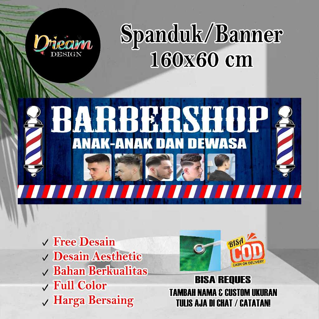 Jual Jual Cetak Spanduk Banner barbershop hitam putih 160x60 model E cm ...