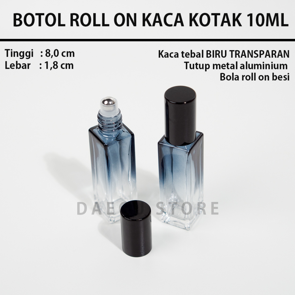 Jual Botol Roll On 10ml Kaca Kotak Tebal - BIRU TRANSPARAN Bola Roller ...
