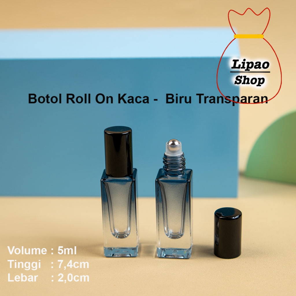 Jual Botol Roll On 5ml Kaca BIRU TRANSPARAN Bola Besi Parfum Essential ...
