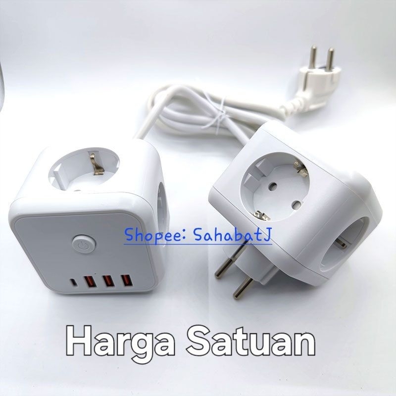 Jual Stop Kontak Colokan Listrik Kubus 7 in 1 Charger 3 USB 1 Type C + Kabel 1.5 meter Cube ...