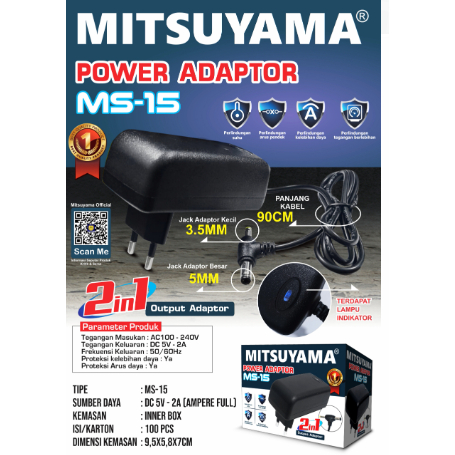 Jual Power Adaptor MS-15 Mitsuyama 2in1 Jack Kecil 3.5mm & Jack Besar 5mm | Shopee Indonesia