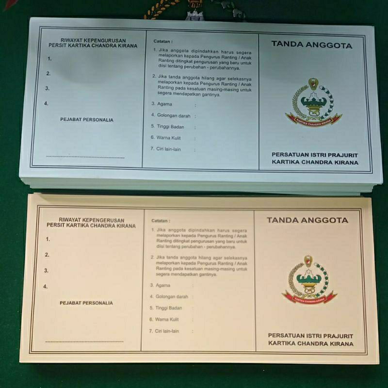 Jual KTA PERSIT KARTIKA CHANDRA KIRANA ( hijau kebiruan) DAN KTA PERSIT ...