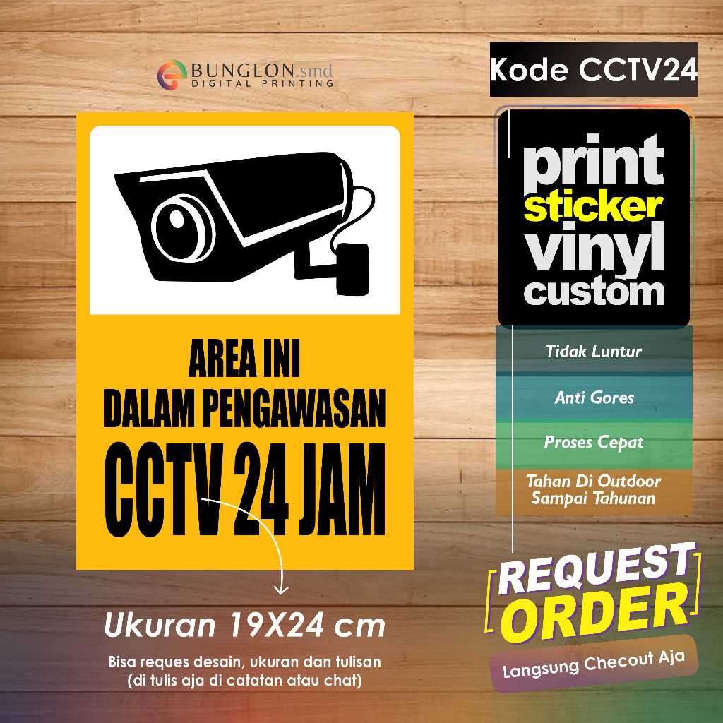 Jual STIKER AREA INI DI AWASI CCTV 24 JAM + LAMINASI KODE CCTV24 KUNING ...