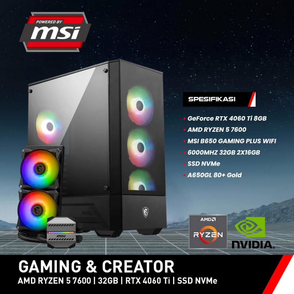 Jual PC Rakitan MSI - GAMING & CREATOR D5 | AMD RYZEN 5 7600 | 32GB | RTX 4060 Ti | SSD NVMe ...