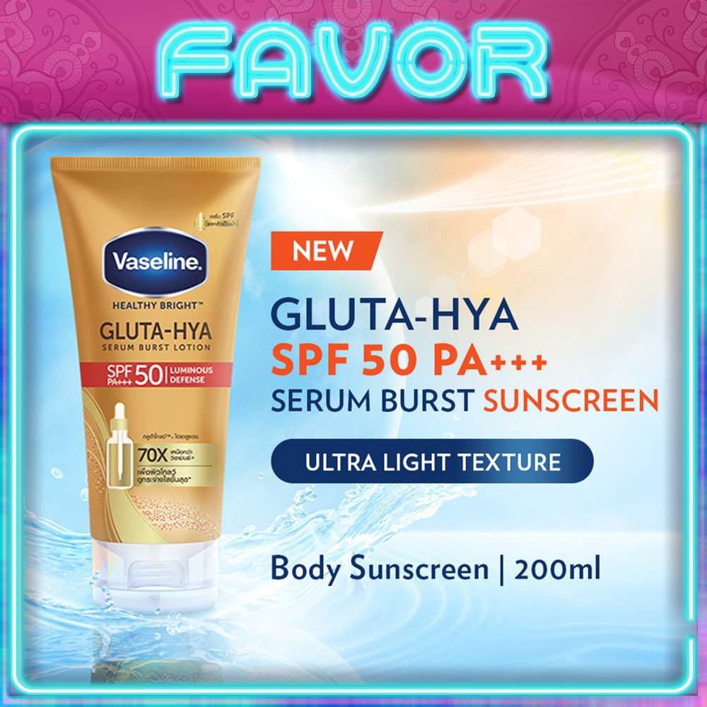Jual Vaseline Healthy Bright Gluta Hya Serum Sunscreen SPF 50 PA+++ 200ml | 70X Powerful Than ...