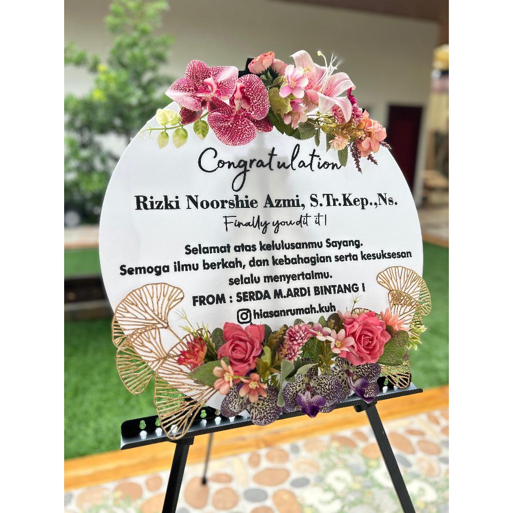 Jual Papan Bunga Akrilik Bulat Modern/ Ucapan Congratulation Custom ...