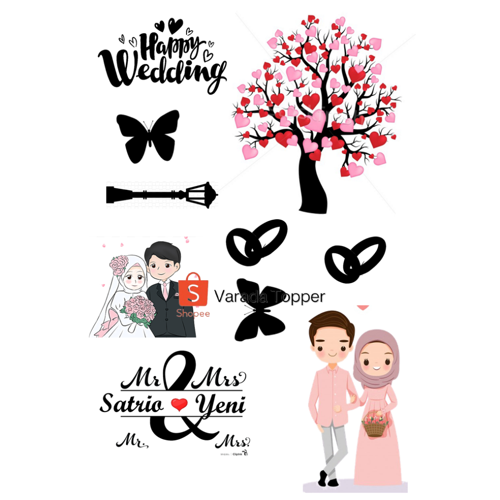 Jual Topper HAPPY WEDDING Custom/ Hiasan Cake Pernikahan/Wedding ...
