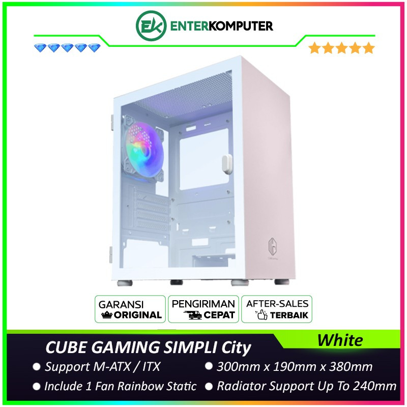 Jual CUBE GAMING SIMPLI City WHITE - mATX Gaming Case - All White Inside | Shopee Indonesia