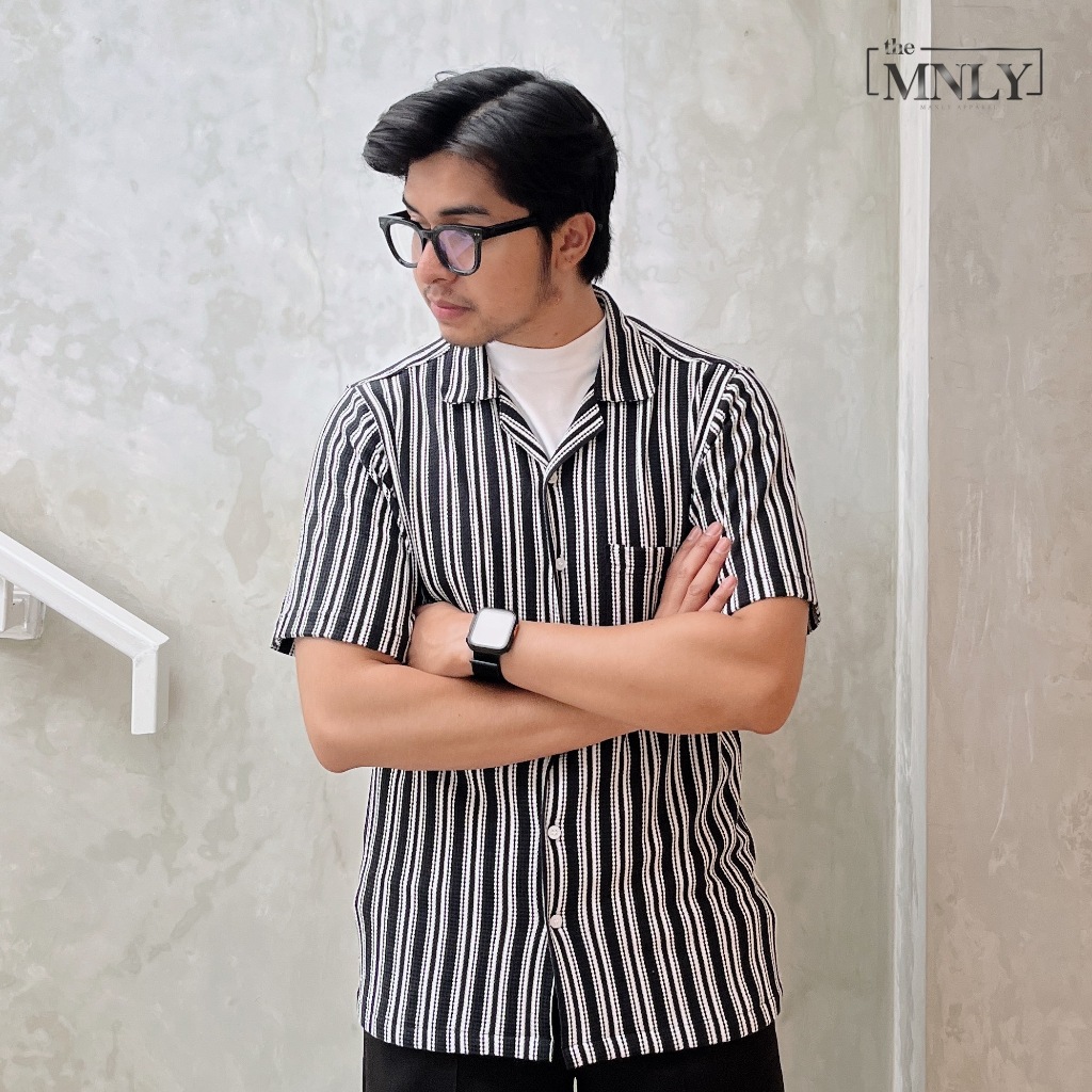 Jual Kemeja Cuban Knit Salur Premium Bowling Shirt Warna Hitam LUCAN ...