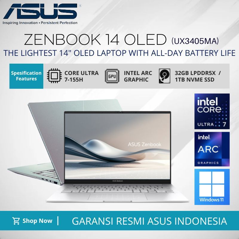Jual ASUS ZENBOOK 14 OLED UX3405MA ULTRA 7 155H 32GB 1TB W11+OHS 14.0 ...