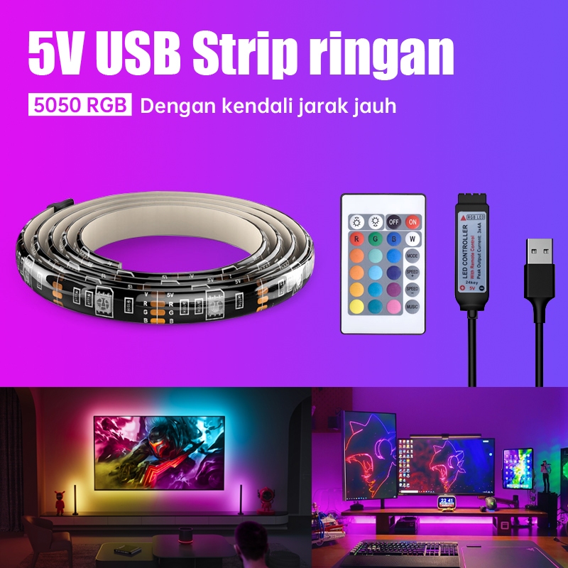 Jual 5050 5V Lampu Strip LED USB / PowerBank RGB 1m/2m/3m/5m Plus ...