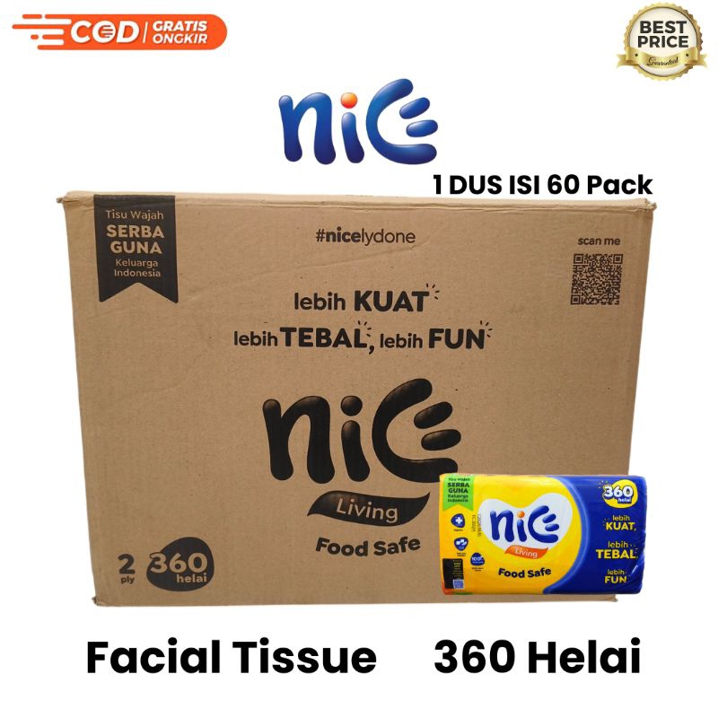 Jual [1 DUS] Tissue NICE Facial 360 Helai / 2 Ply / 1 Dus ISI 60 PACK ...