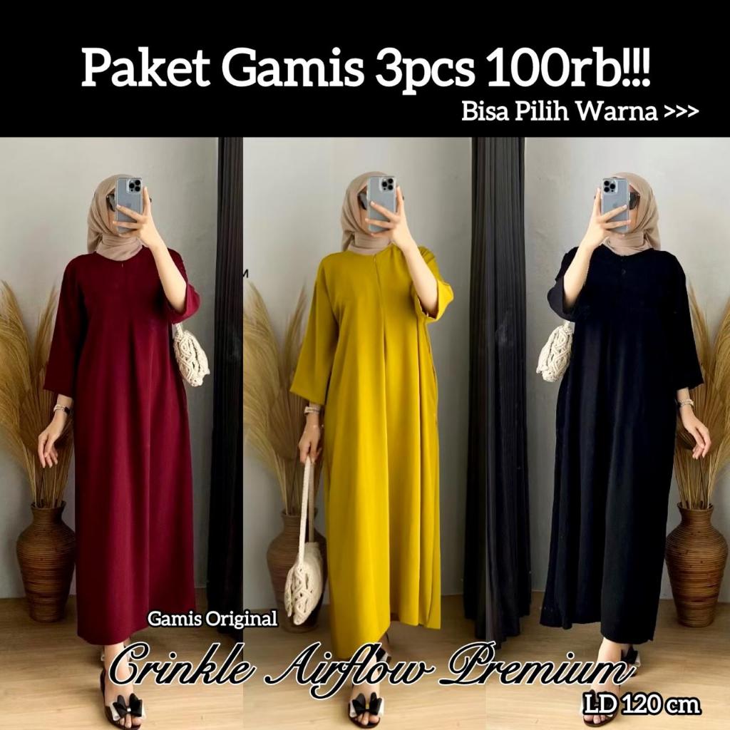 Jual Paket 3Pcs Daster Gamis Crinkle Airflow ld 120cm JUMBO Lengan 3/4 ...