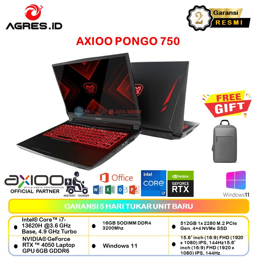 Jual Axioo Pongo 750 I7 13620H RTX4050 6GB/ 16GB 512GB Windows11 15 ...