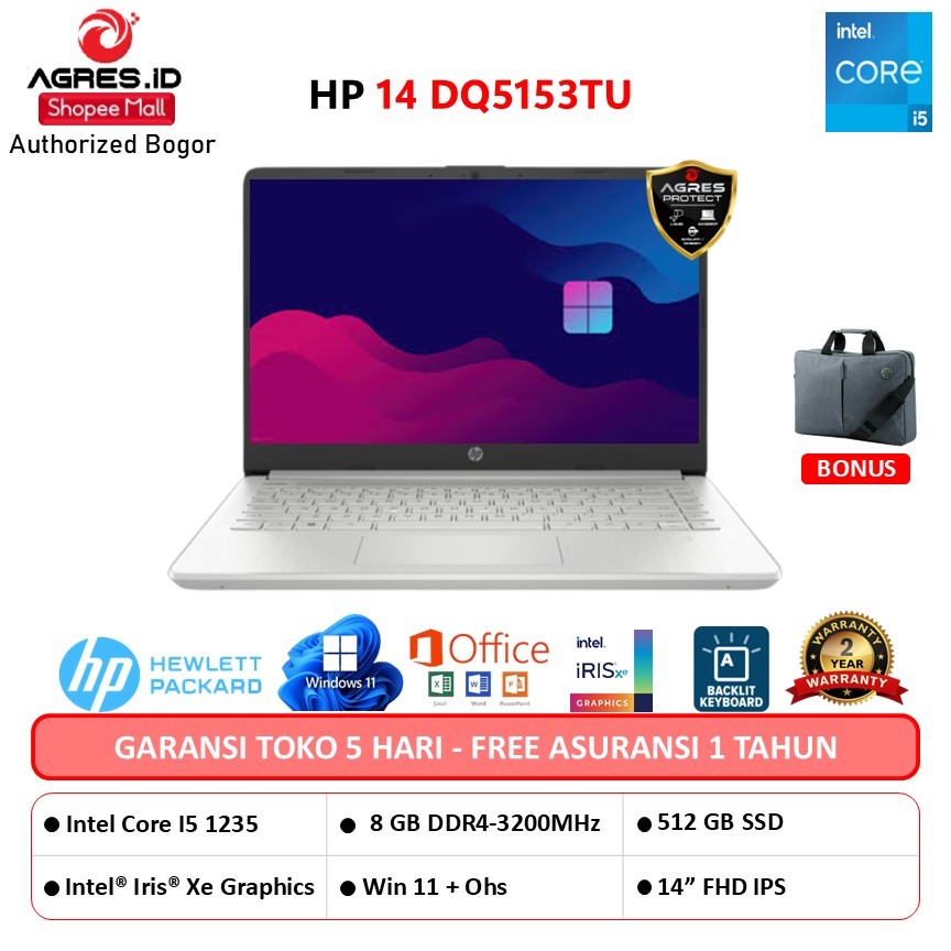 Jual HP 14 I5 1235 8GB 512GB W11+OHS 14.0FHD IPS-DQ5153TU | Shopee ...