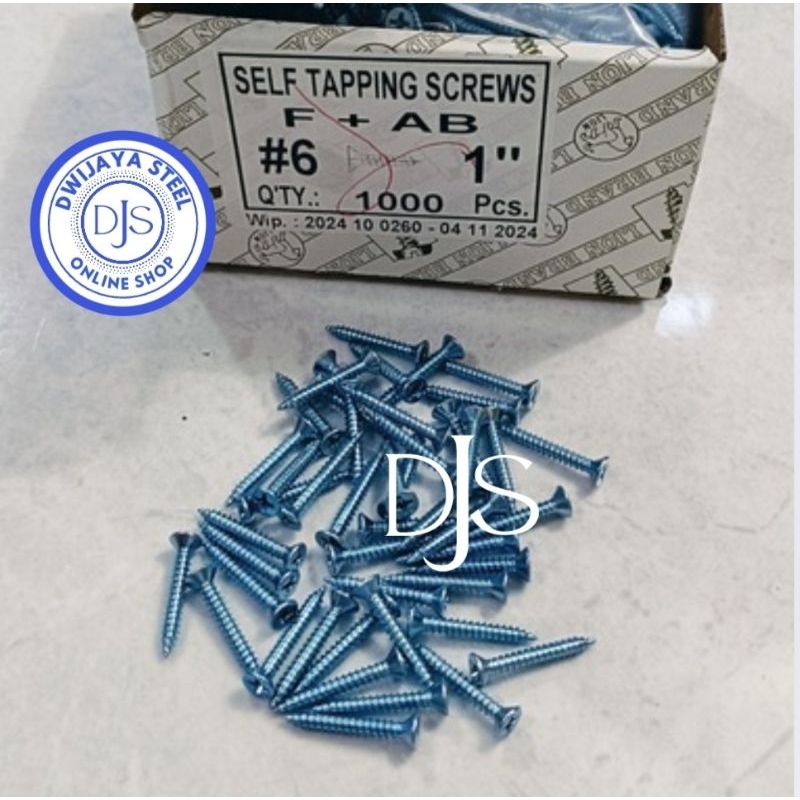 Jual #6X1" FAB 1BOX SEKRUP TAPPING FH (+) 6X1" MOON LION SKRUP PUTIH KEPALA RATA FH (+) 2,5CM ...