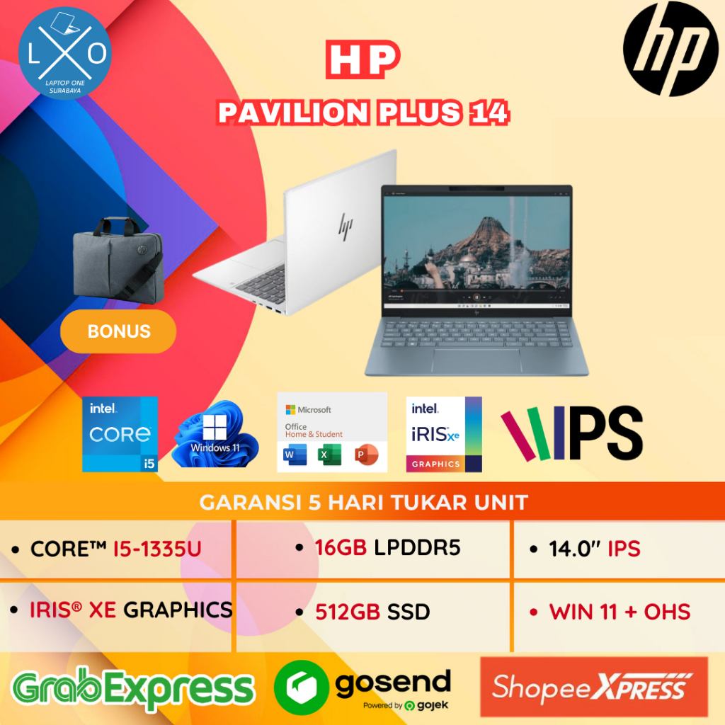 Jual HP PAVILION PLUS 14 I5 1335 16GB 512GB W11+OHS 14.0WQXGA VRR 120HZ BLU -EW0078TU | Shopee ...