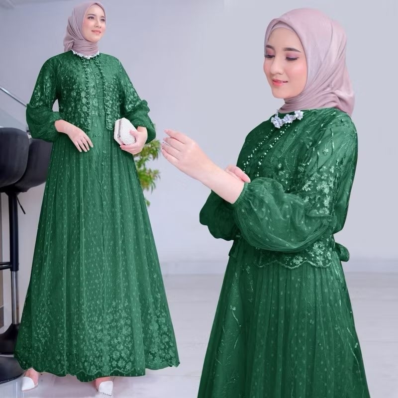 Jual (NEW) FIKA DRESS - BAJU MAXY MAXI DRESS GAMIS BRUKAT BROKAT FULL PURING FURING TILE MUTIARA ...