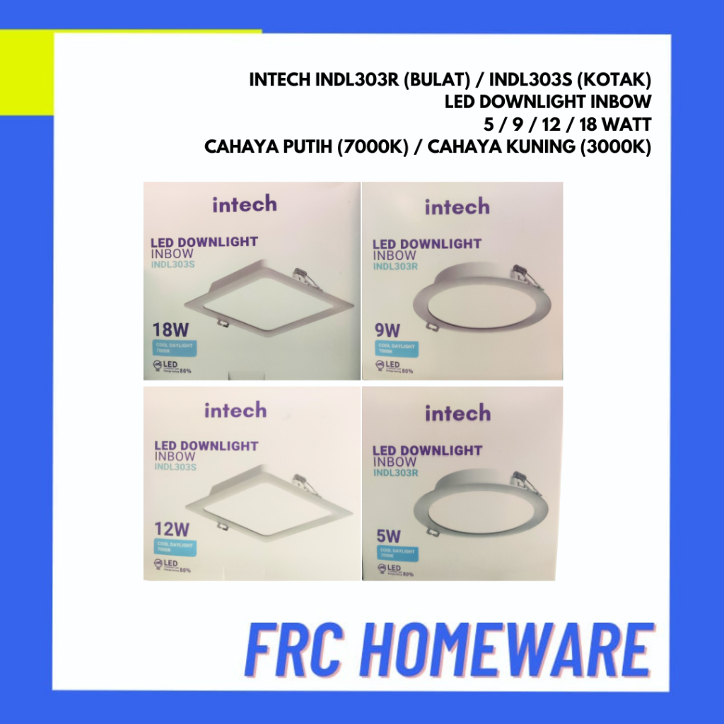 Jual INTECH Lampu Downlight Inbow INDL303 Bulat Kotak - Lampu Plafon ...