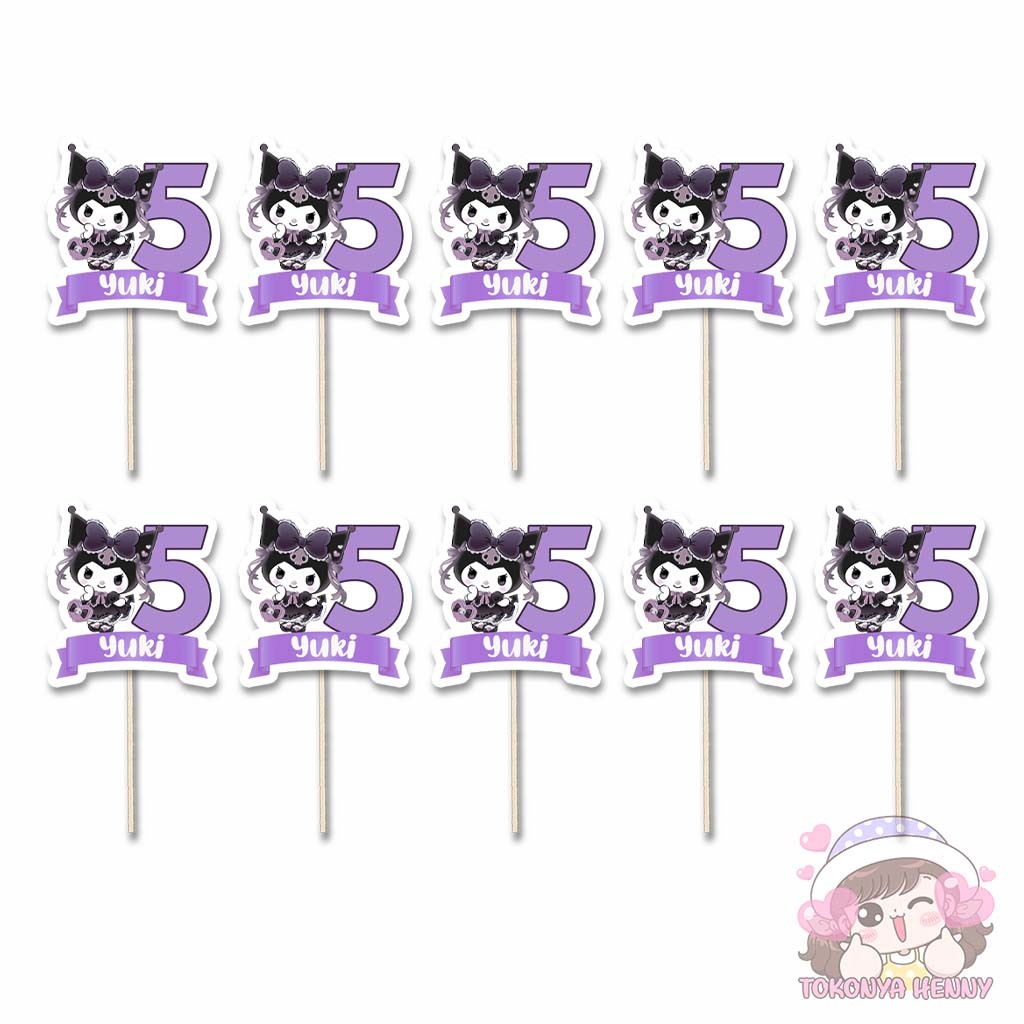 Jual Topper Cake Hiasan Kue Ulang Tahun motif KUROMI CUPCAKE NAMA ...