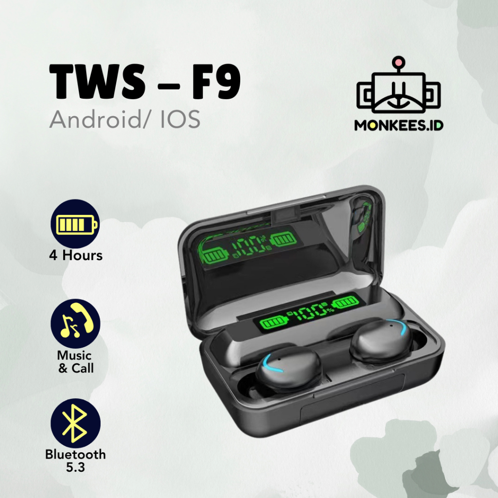 Jual True Wireless Headset TWS-F9 Bluetooth Android dan IOS LED Smart ...