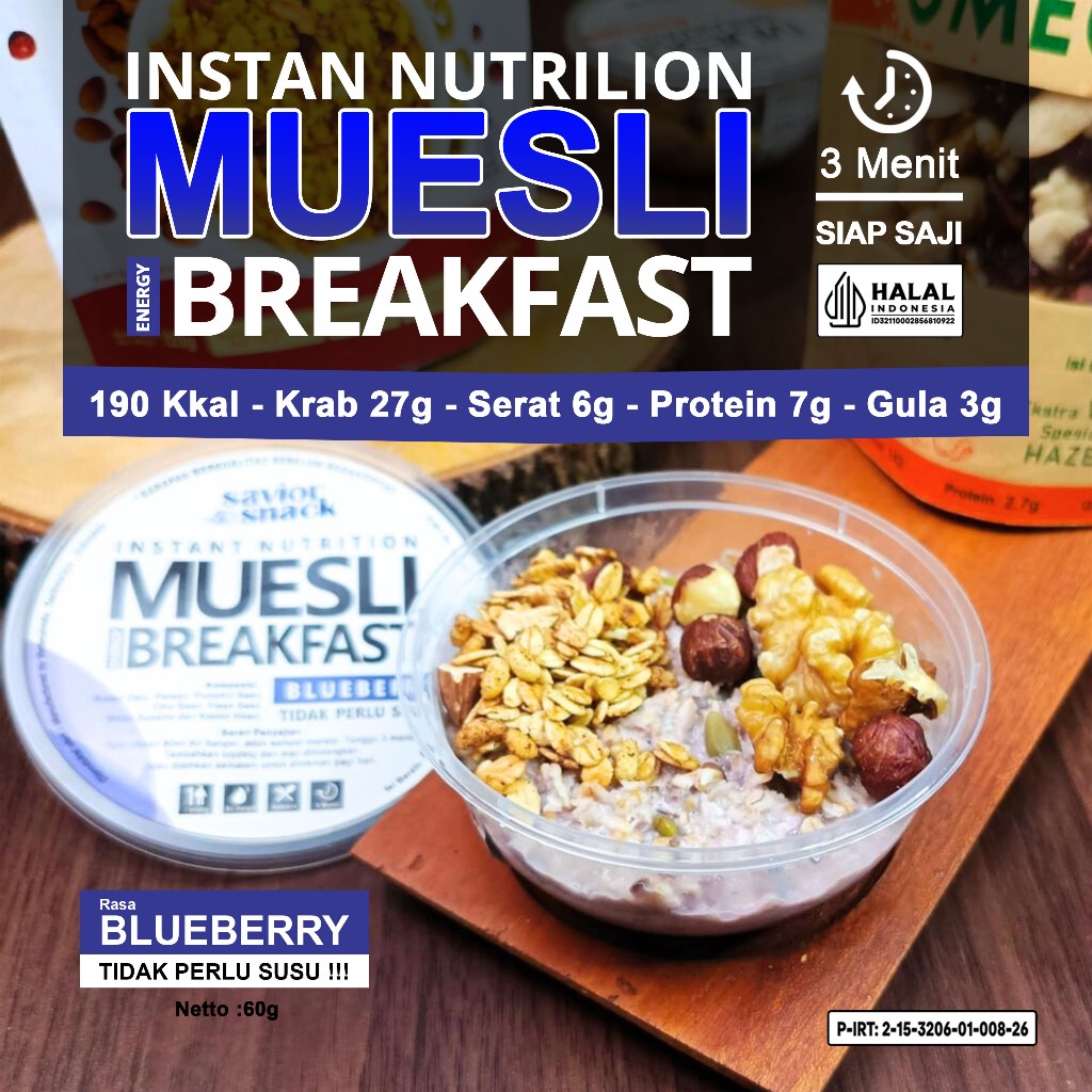 Jual MUESLI Blueberry Overnight Oats Sereal Oatmeal Menu Sarapan Sehat ...