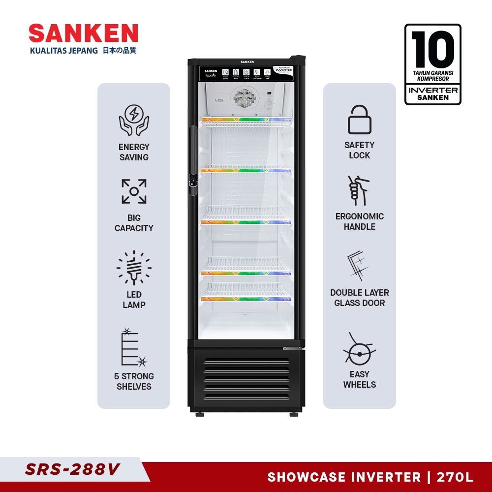 Jual Sanken SRS-288V-BK Showcase Inverter Kapasitas 270 Liter Display ...