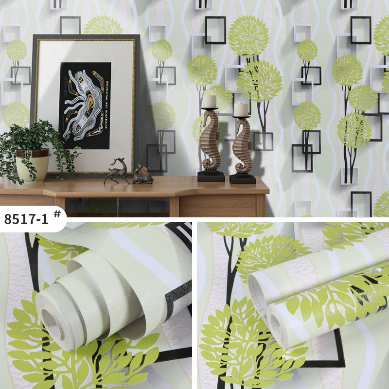 Jual Wallpaper Sticker Dinding Motif Kotak 3D Daun Hijau Panjang 8 Meter x Lebar 45cm | Shopee ...