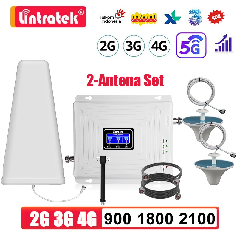Jual 2 Antena Lintratek AGC Tri Band Repeater 2G 3G 4G Modem Penguat Sinyal 900 1800 2100MHZ ...