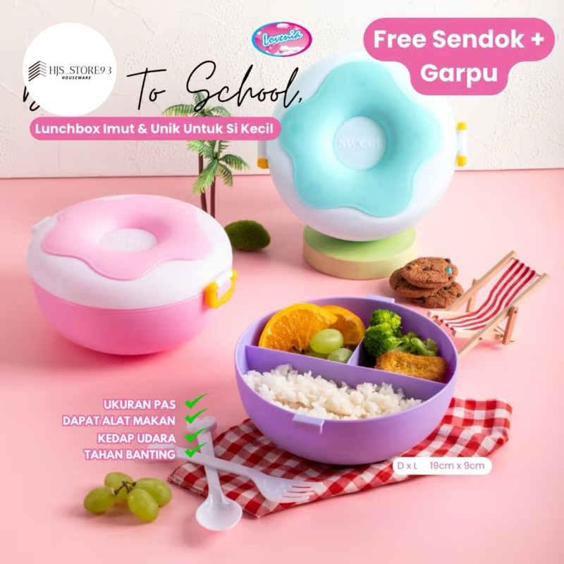 Jual lovenia lunch box donat / set tempat makan model donut bonus ...